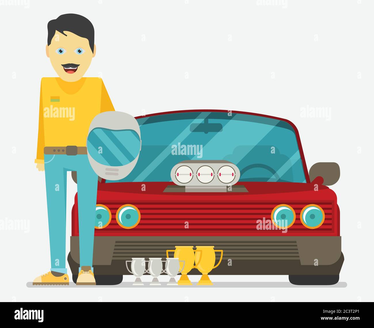 Car front view. Pilot person character portrait. Race car tuning ...