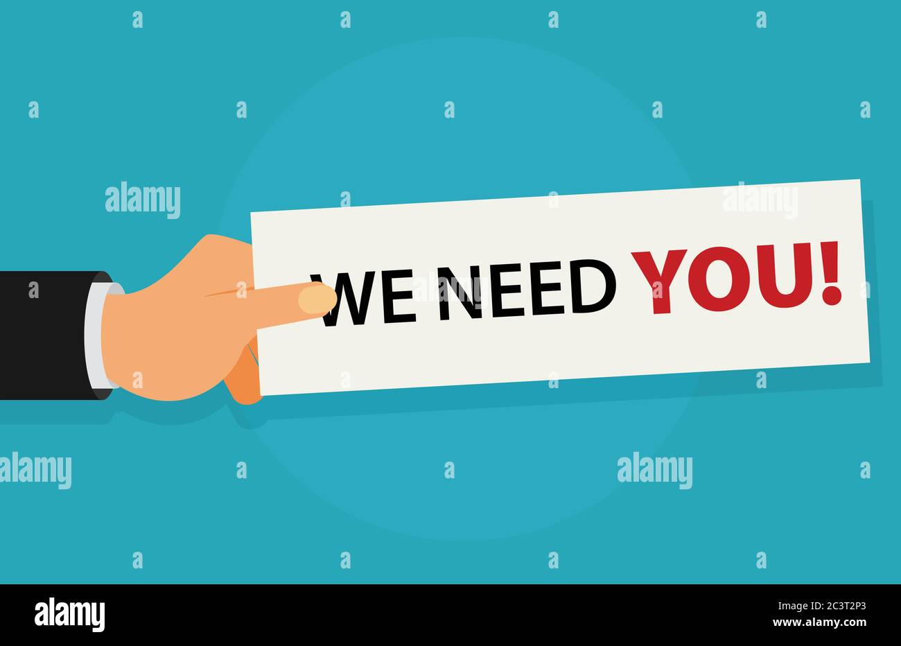 Hand holding a piece of paper with text We Need You, vector ...