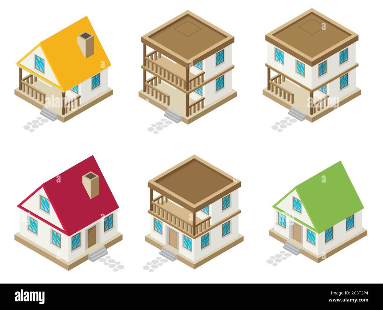 Private house real estate decorative icons set 3d isometric isolated ...