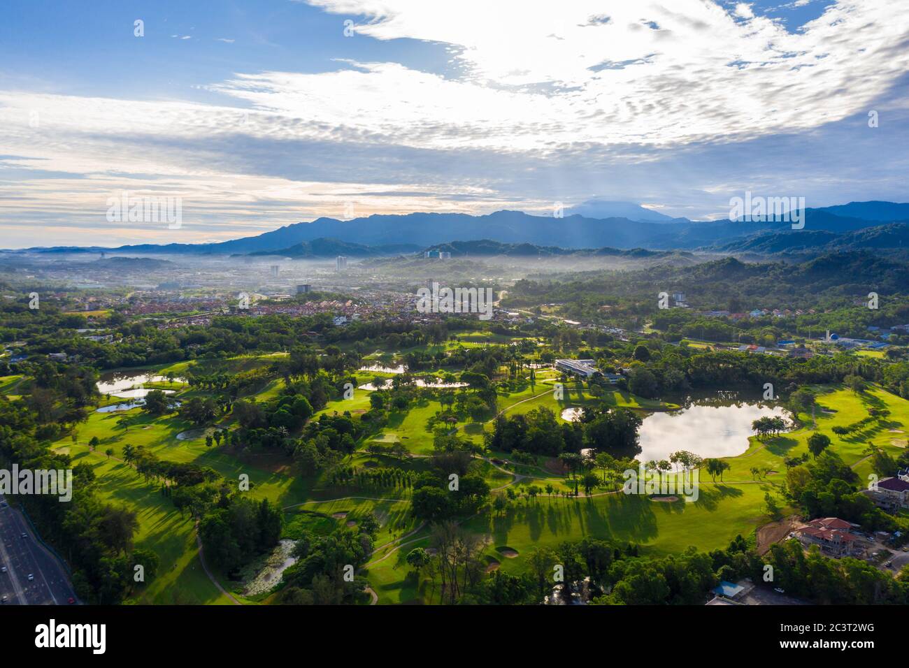 Aerial view putting green and beautiful turf golf course in Kota ...