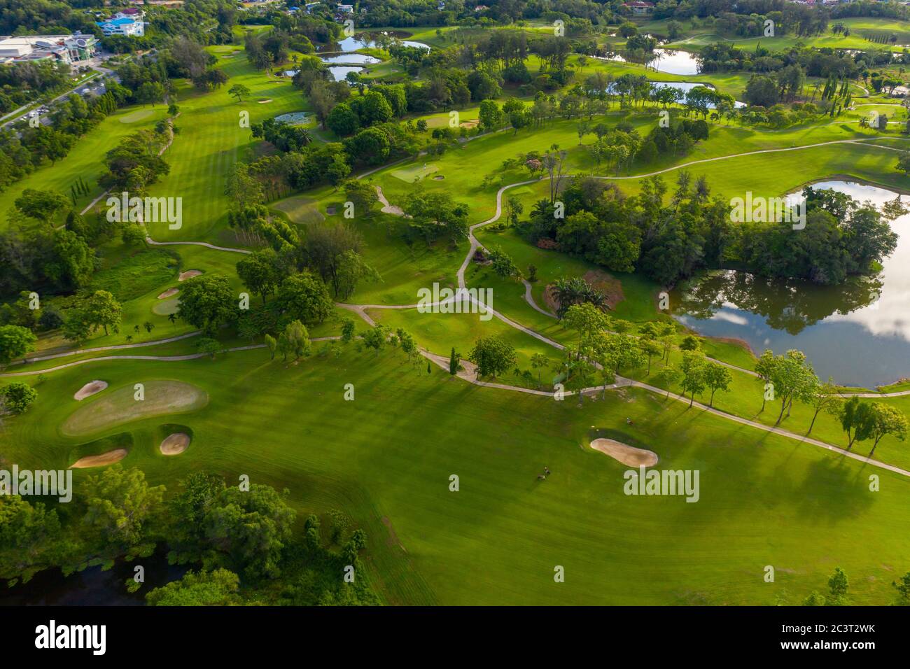 Aerial view putting green and beautiful turf golf course in Kota ...
