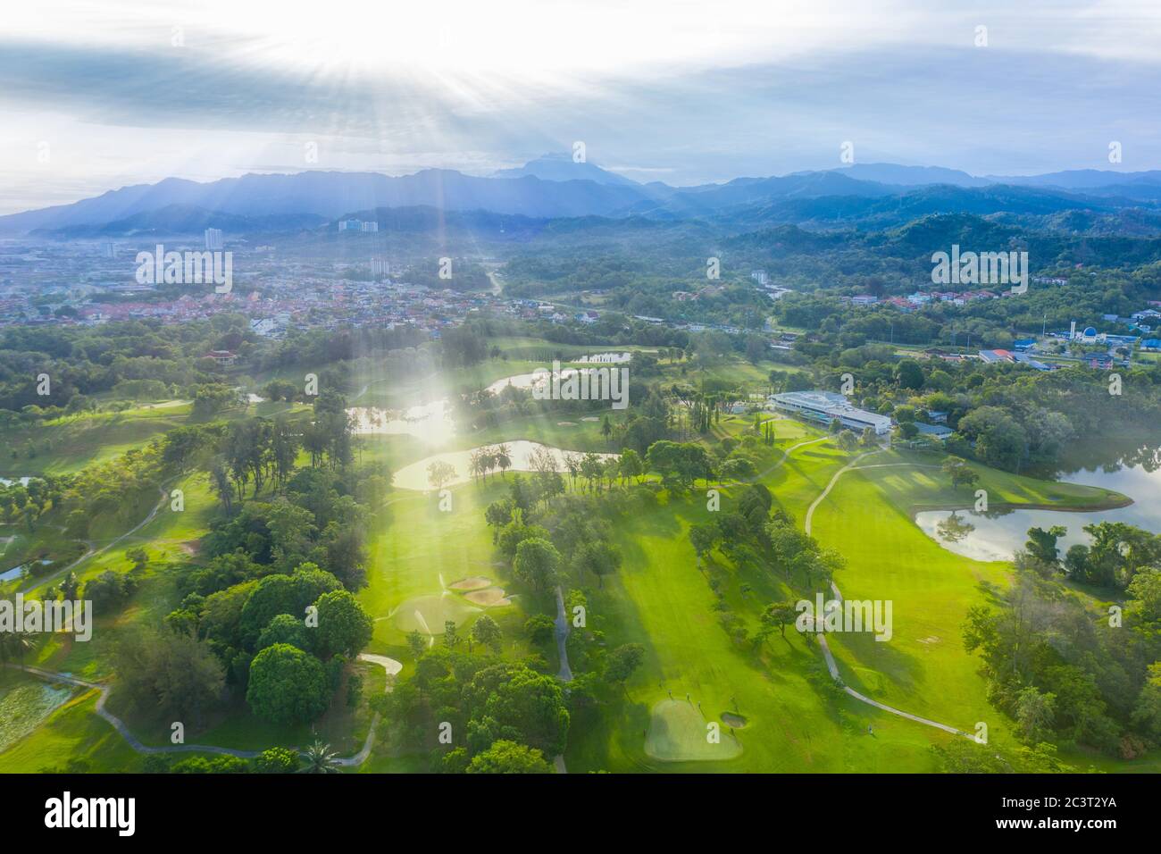 Aerial view putting green and beautiful turf golf course in Kota ...