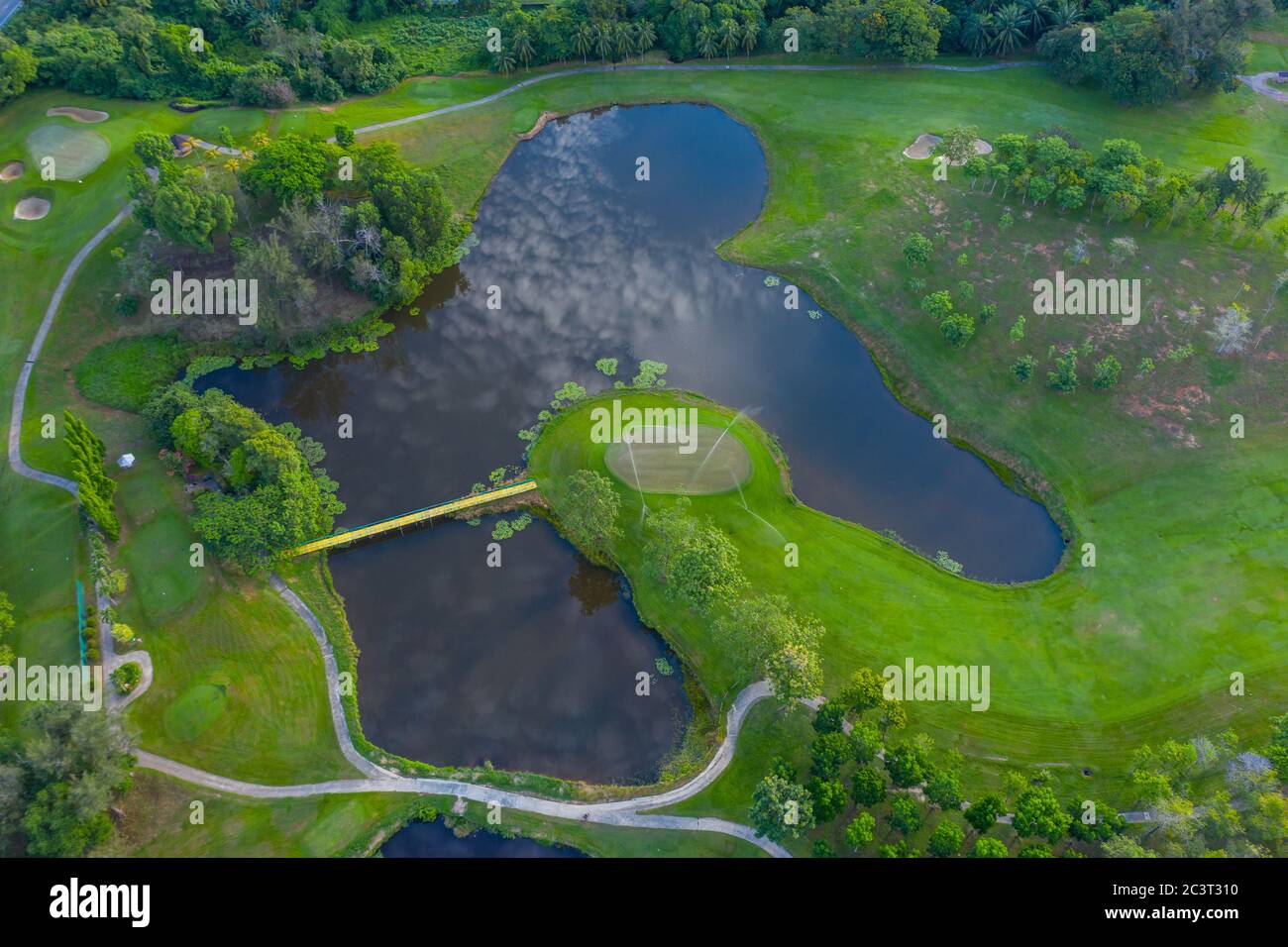 Aerial view putting green and beautiful turf golf course in Kota ...