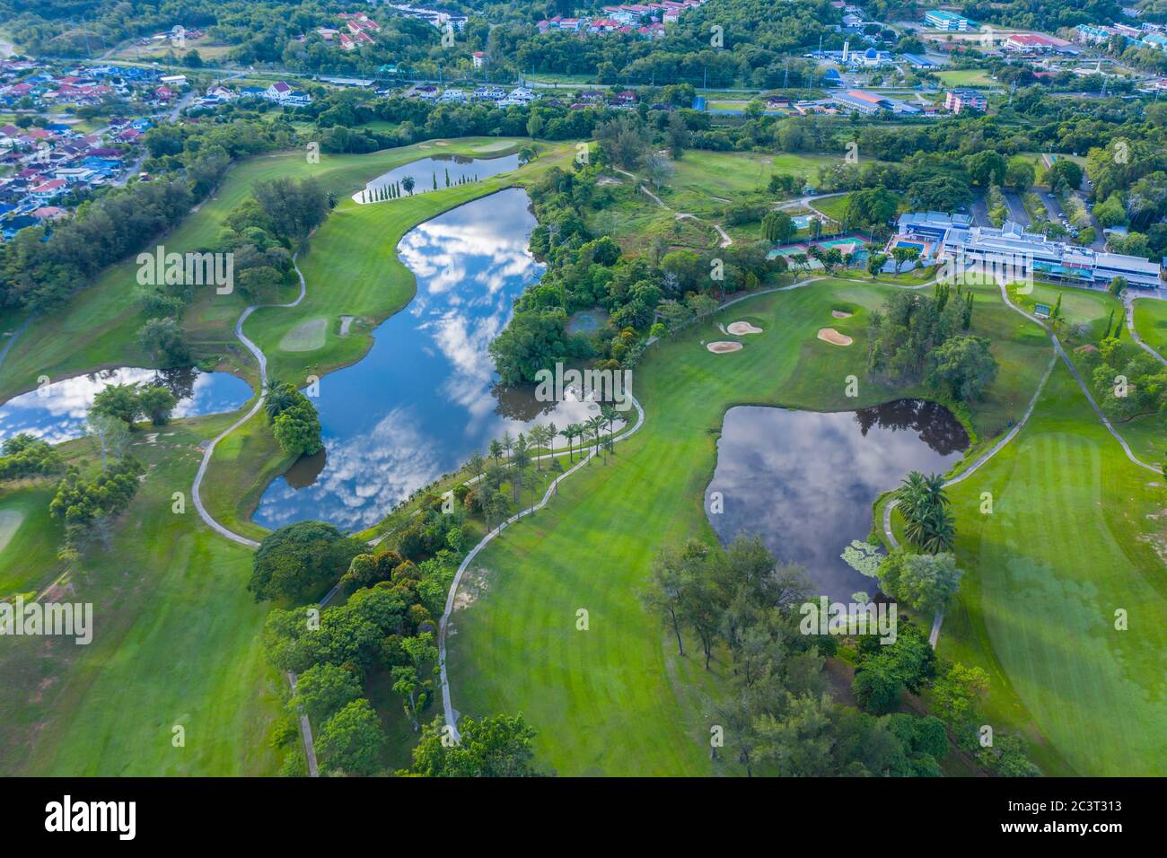 Aerial view putting green and beautiful turf golf course in Kota ...