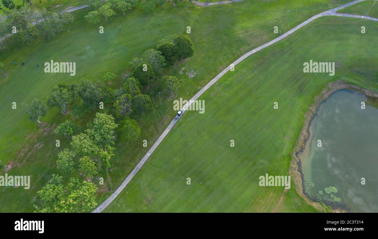 Aerial view putting green and beautiful turf golf course in Kota ...