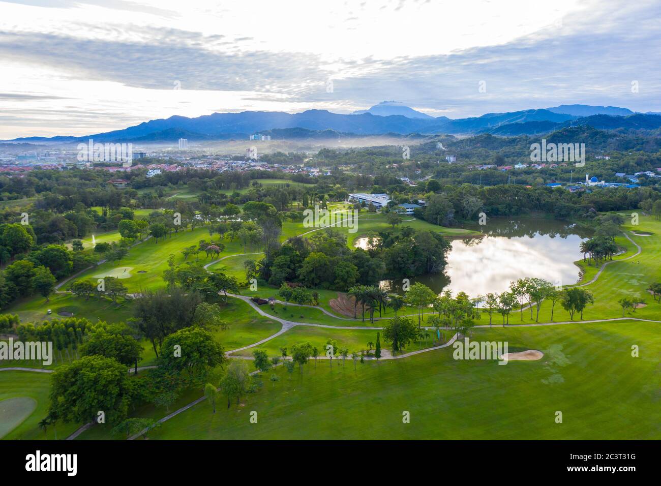 Aerial view putting green and beautiful turf golf course in Kota ...