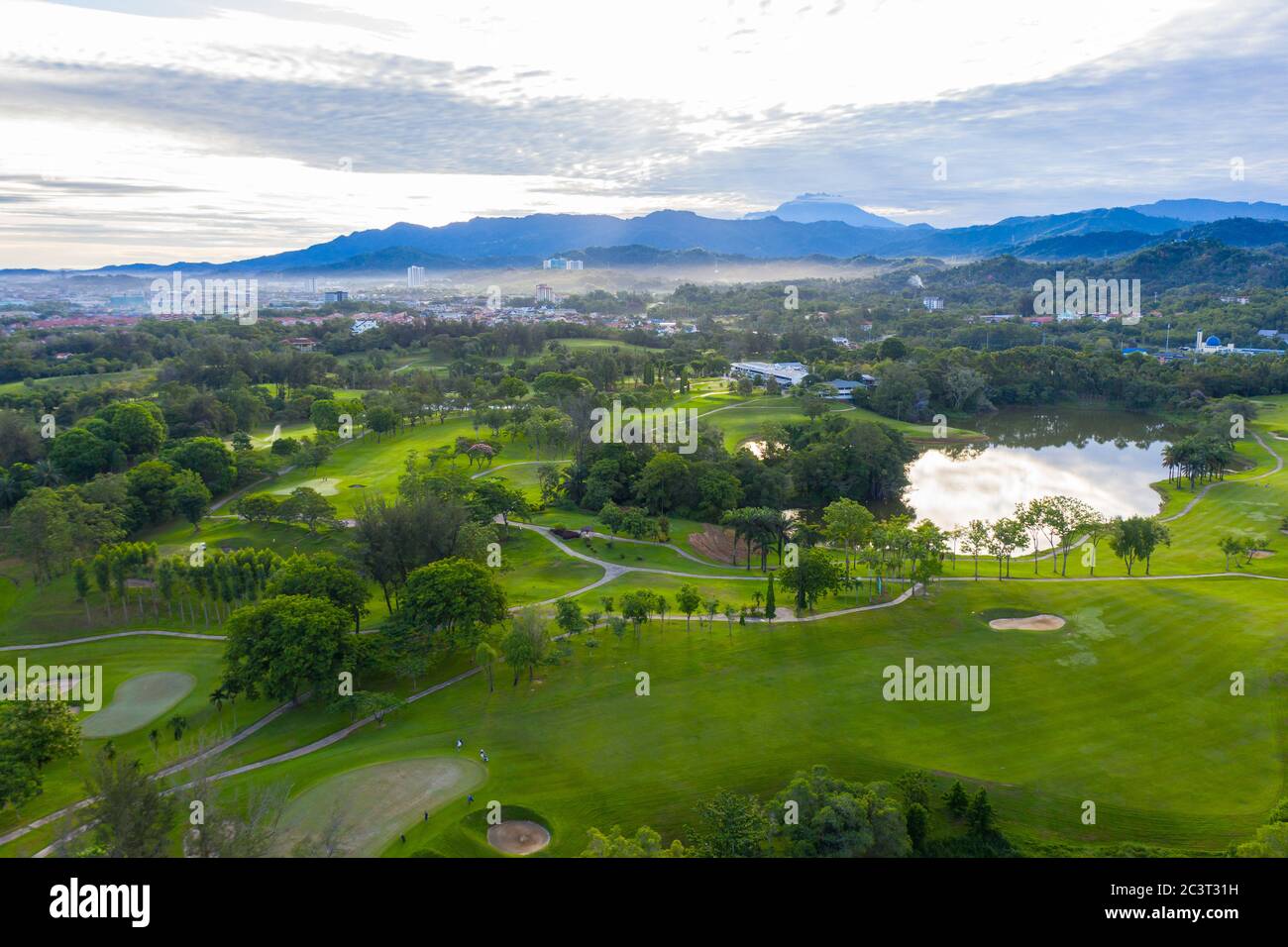 Aerial view putting green and beautiful turf golf course in Kota ...