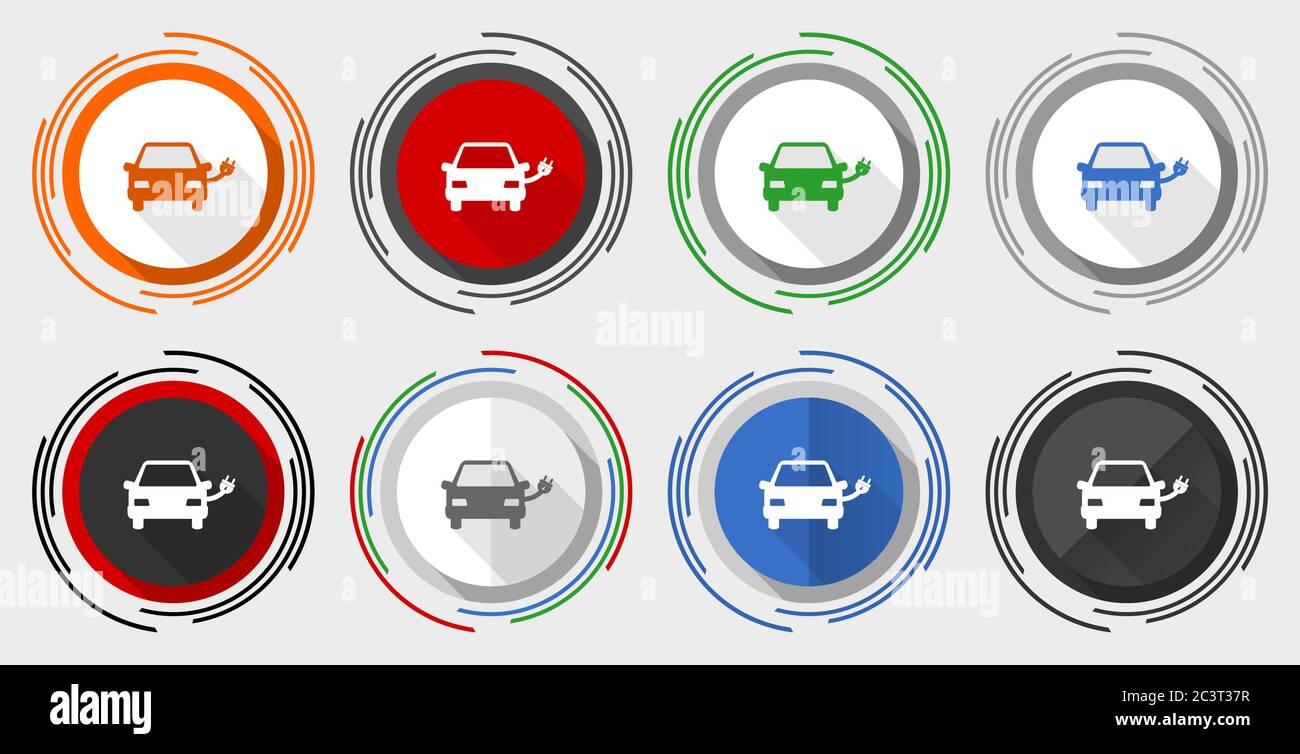 Electric car, power vector icons, set of colorful web buttons in eps 10 ...