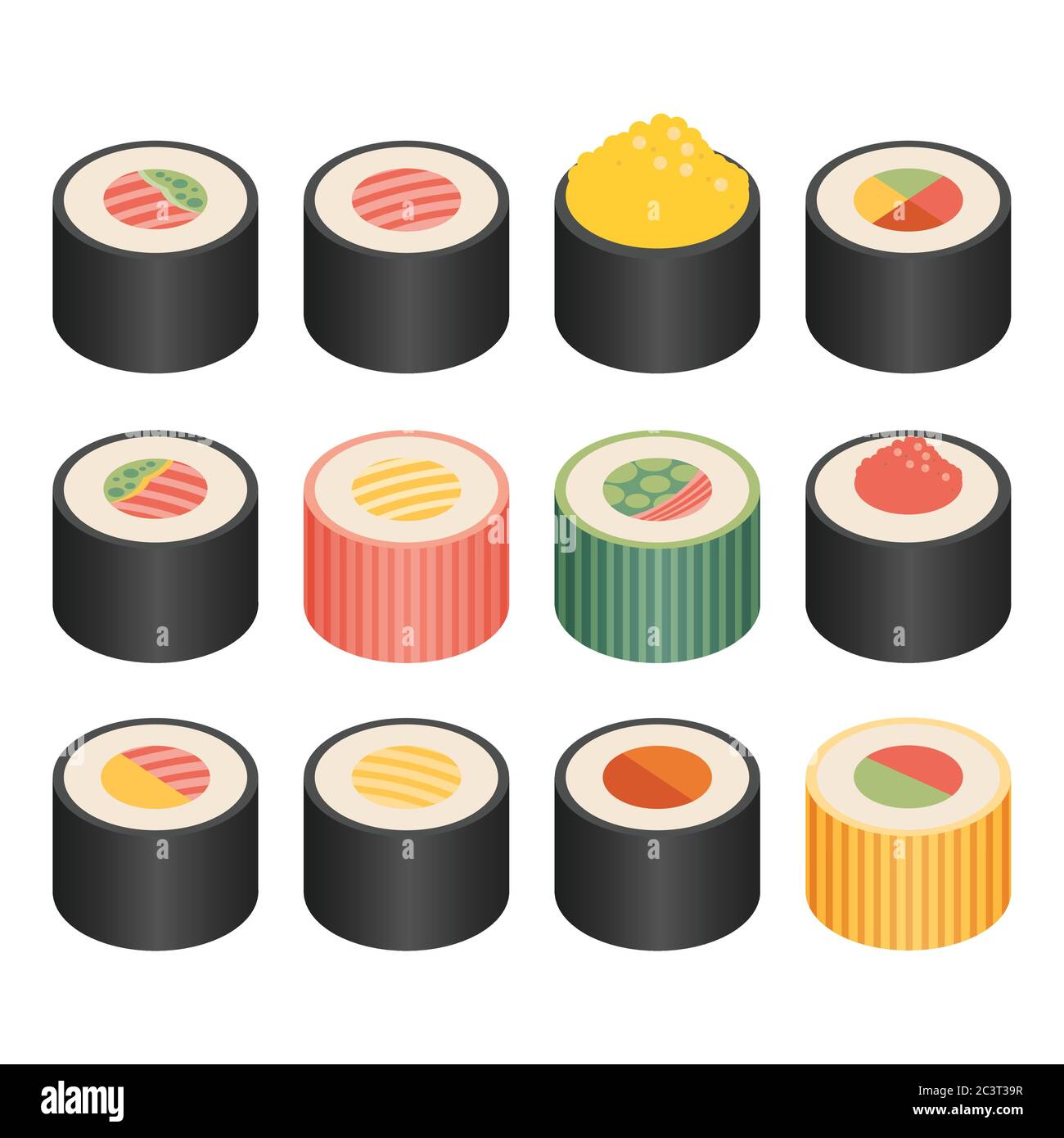 Isometric flat icons, 3D pictograms vector set - Sushi symbol ...
