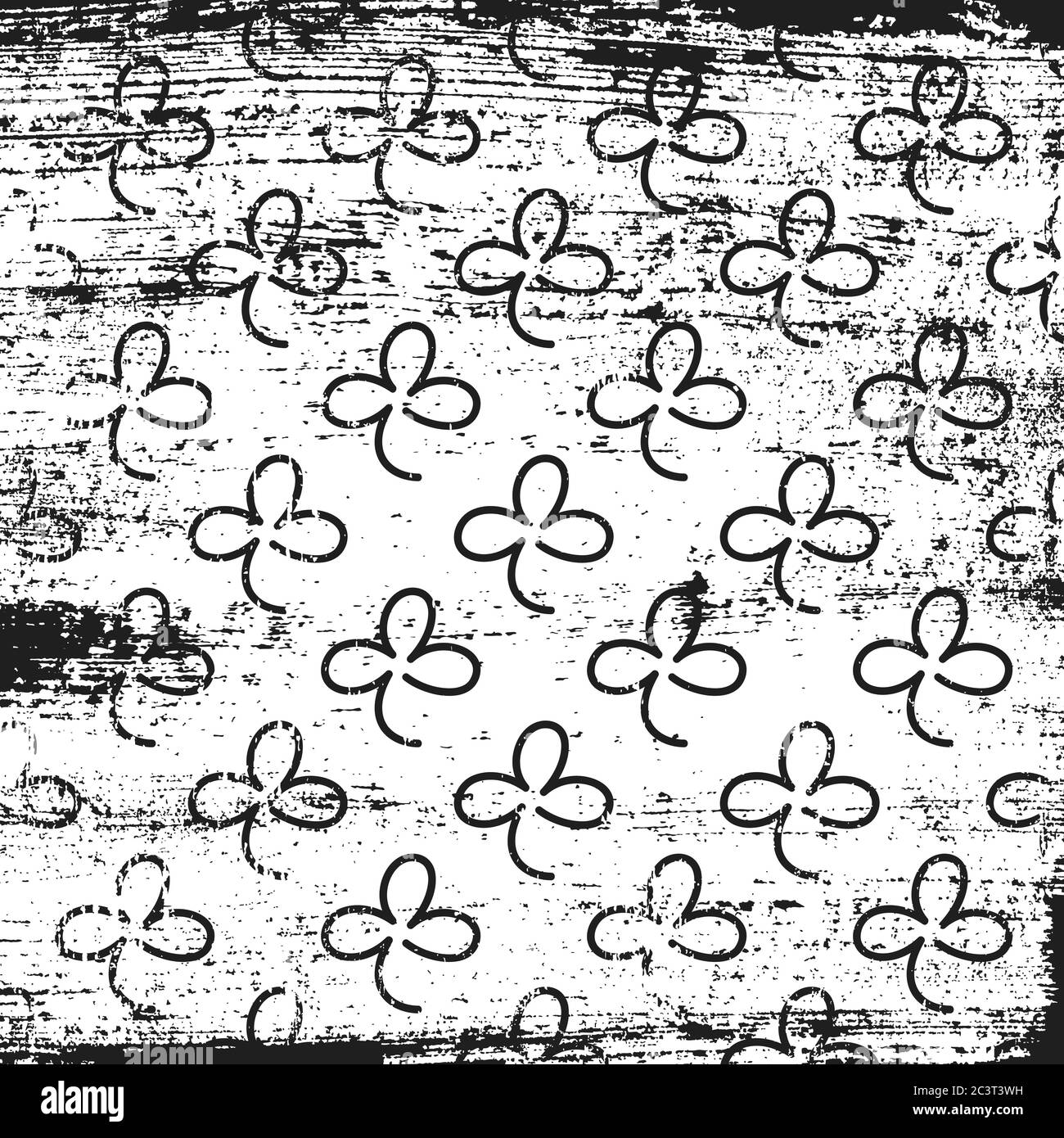 Grunge Pattern With Line Art Icons Of Shamrocks Square Black And White