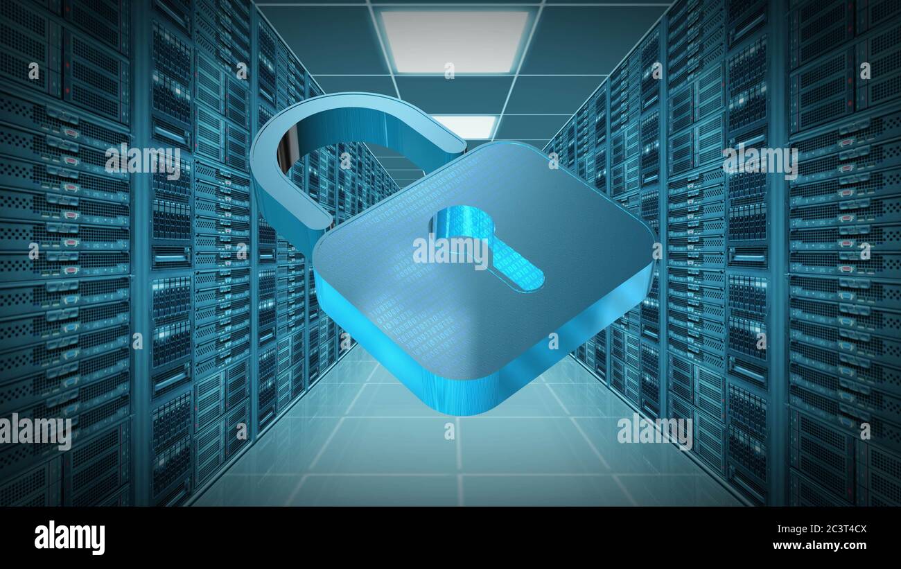 Information protection and cyber security - Closed Padlock on server ...