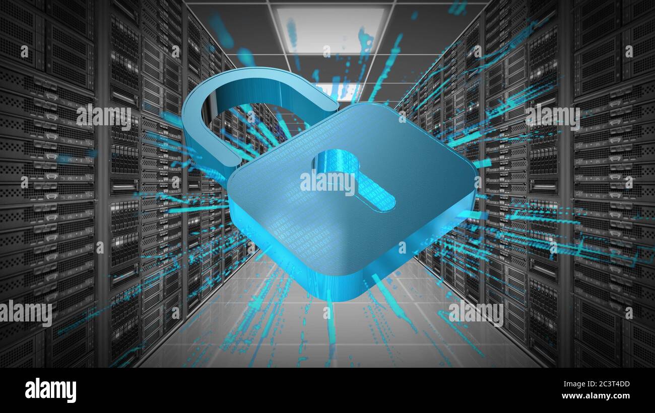 Information protection and cyber security - Closed Padlock on server ...