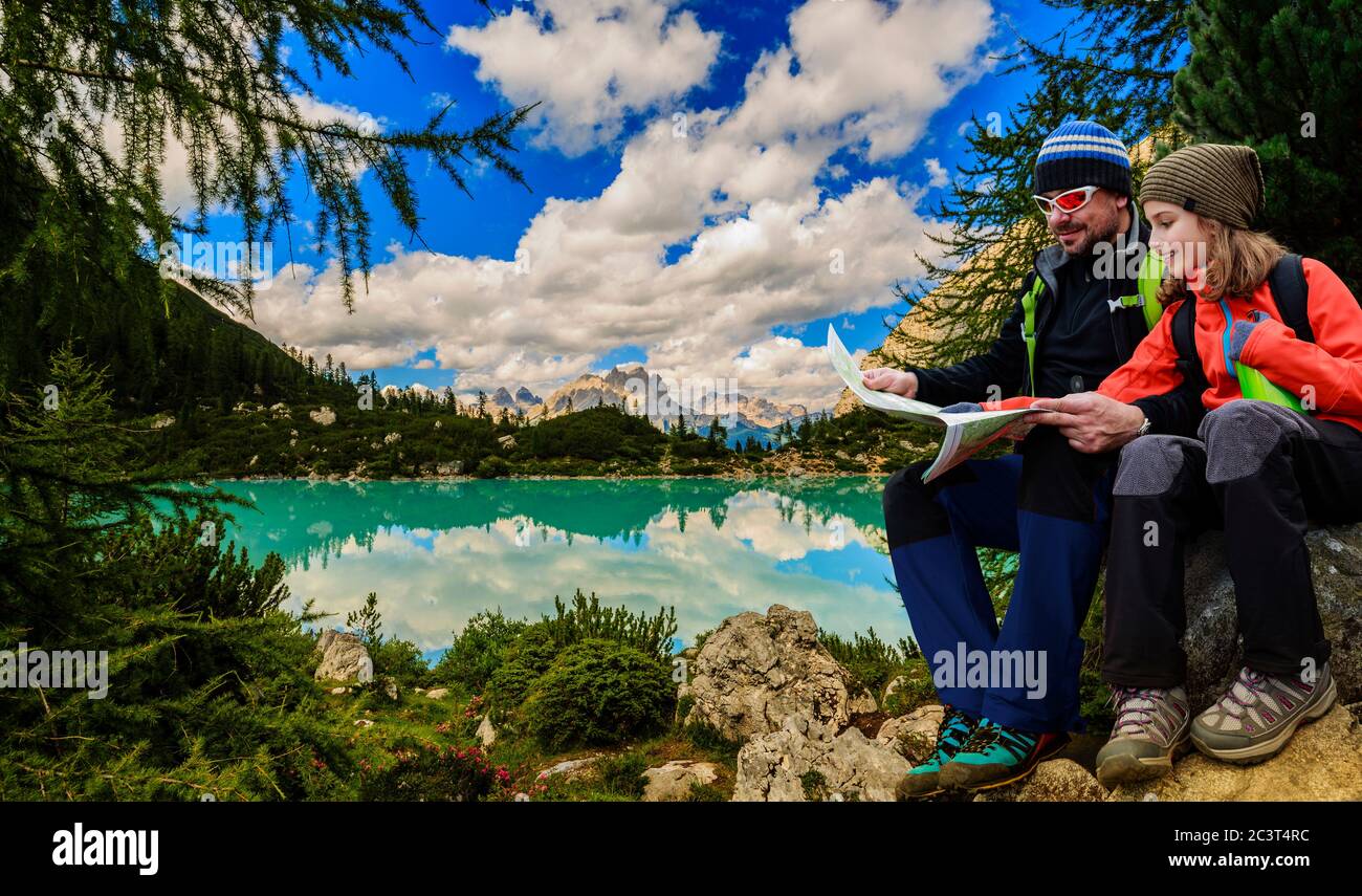 Lago di Sorapiss with amazing turquoise color of water. The mountain ...