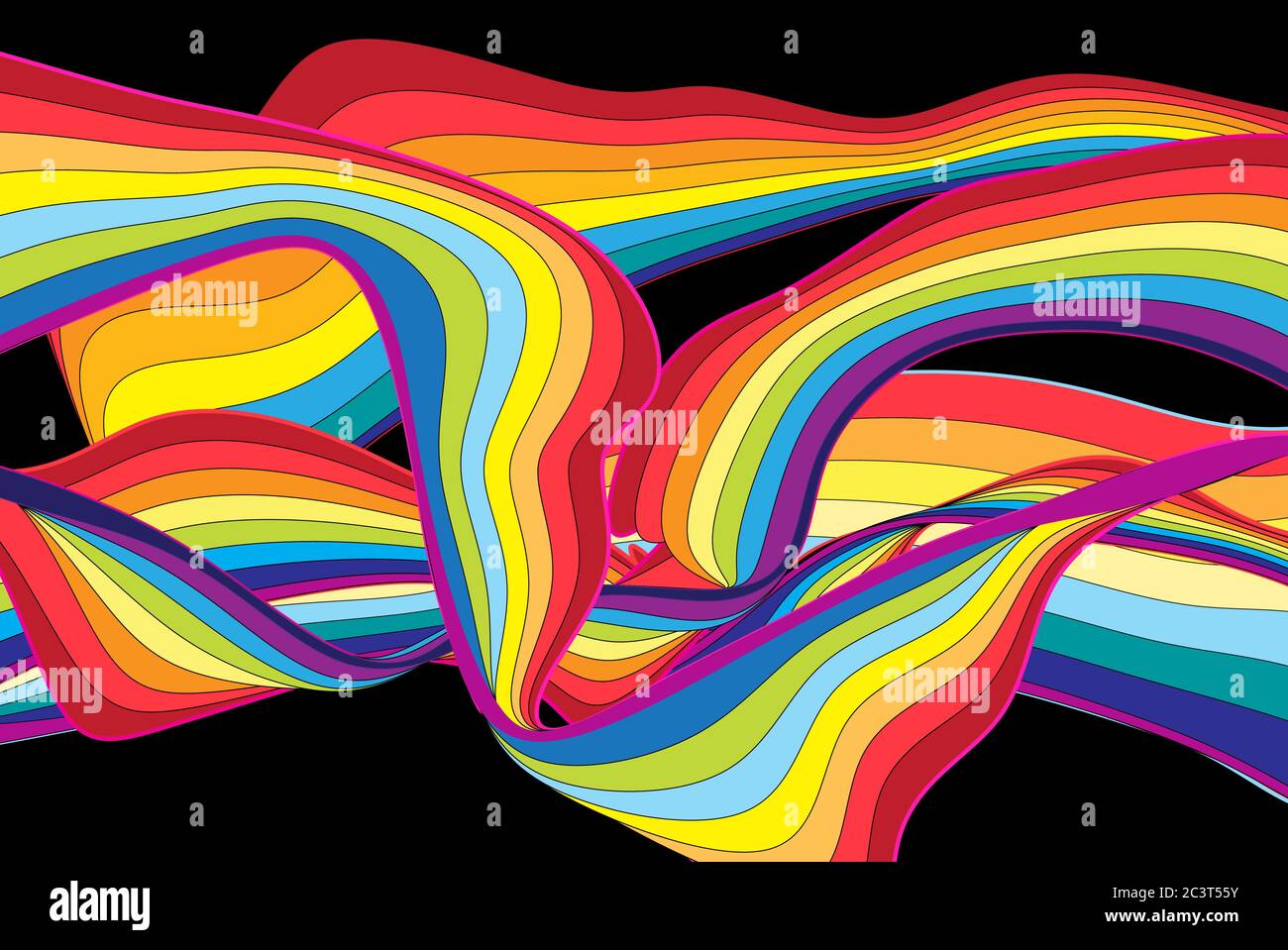 Vector beautiful rainbow waves on a dark background Stock Vector Image ...