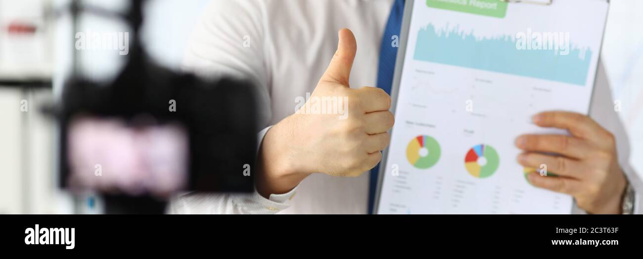 Blogger at financial master class Stock Photo - Alamy