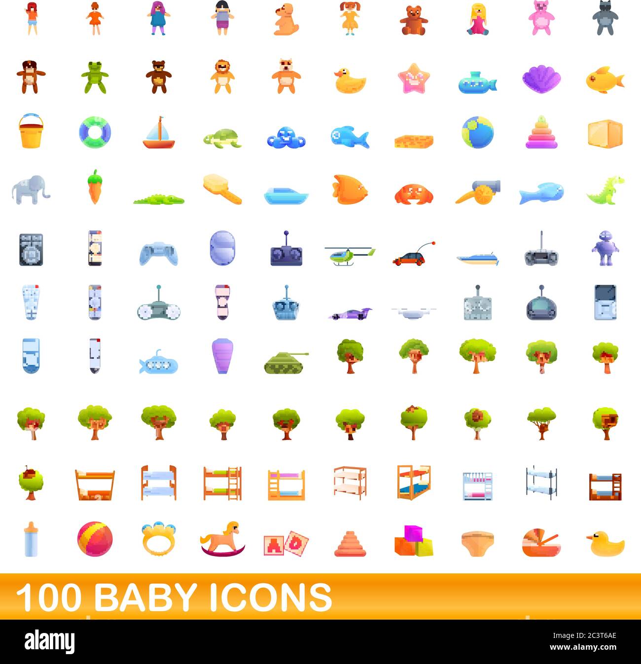 100 baby icons set. Cartoon illustration of 100 baby icons vector set ...