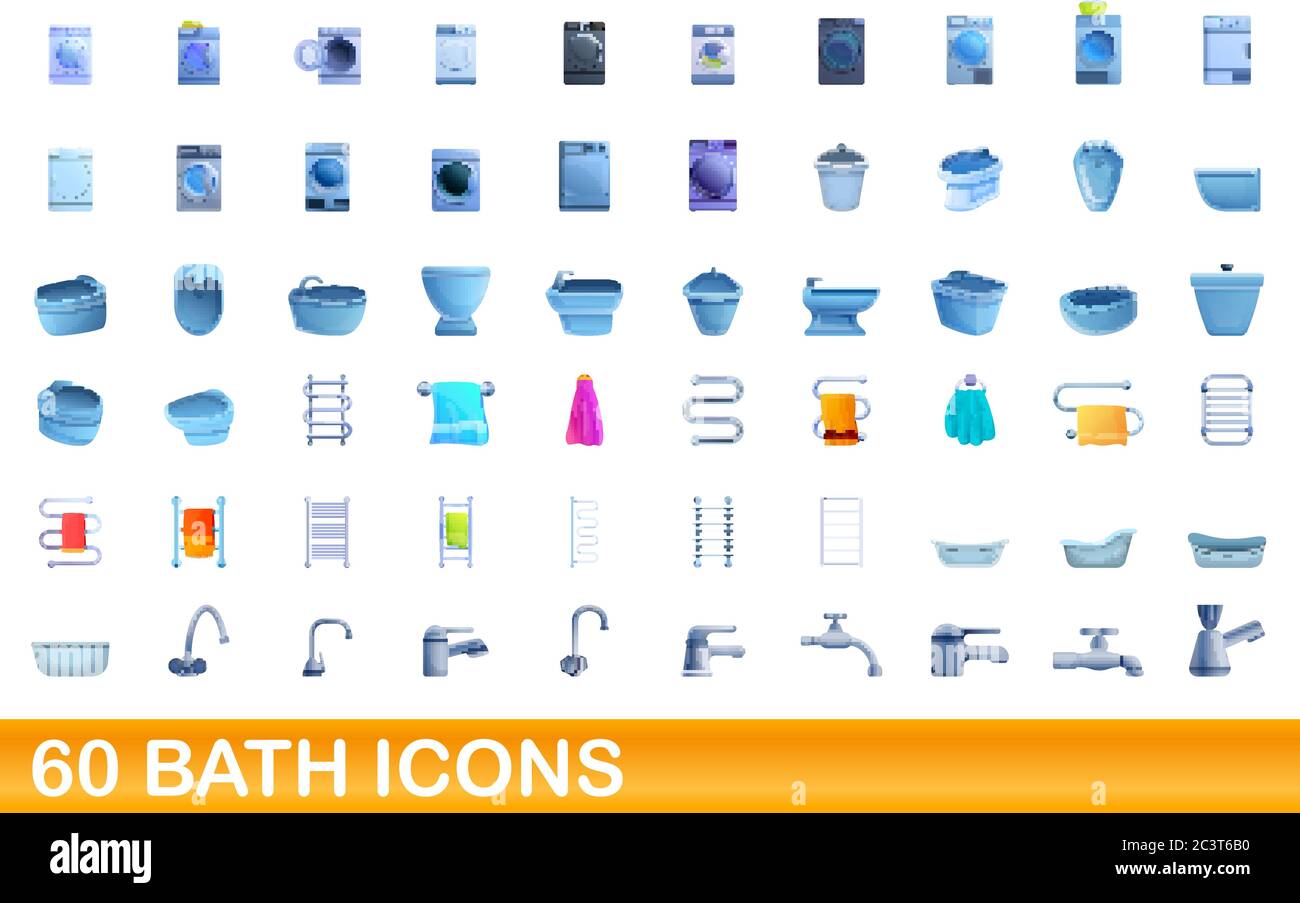 60 bath icons set. Cartoon illustration of 60 bath icons vector set ...