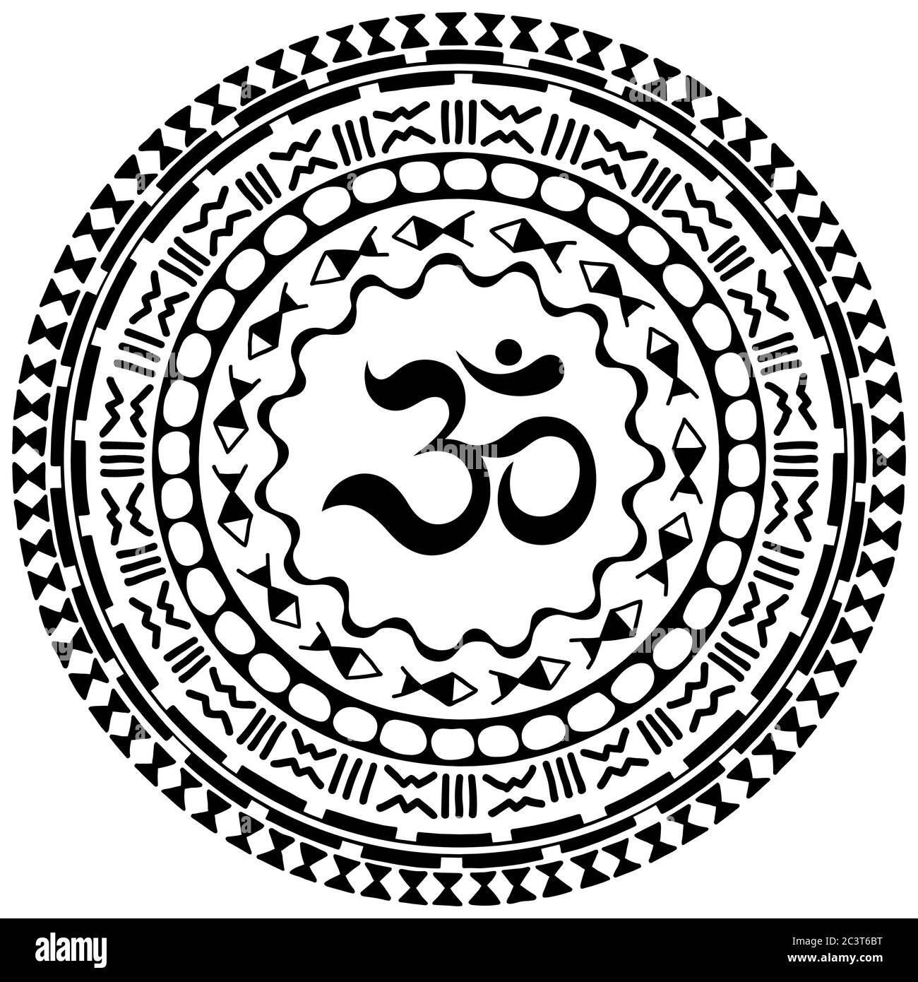 Circular pattern in form of mandala with symbol mantra Om. Traditional ...