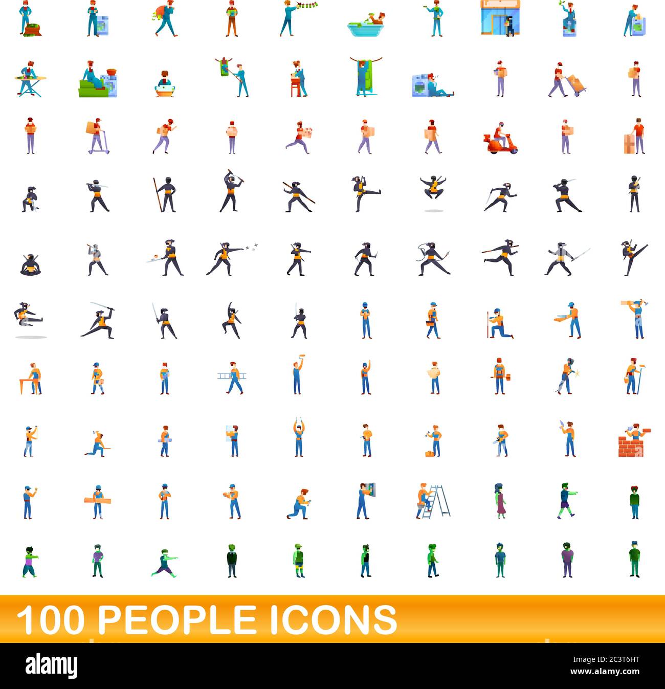 100 people icons set. Cartoon illustration of 100 people icons vector ...