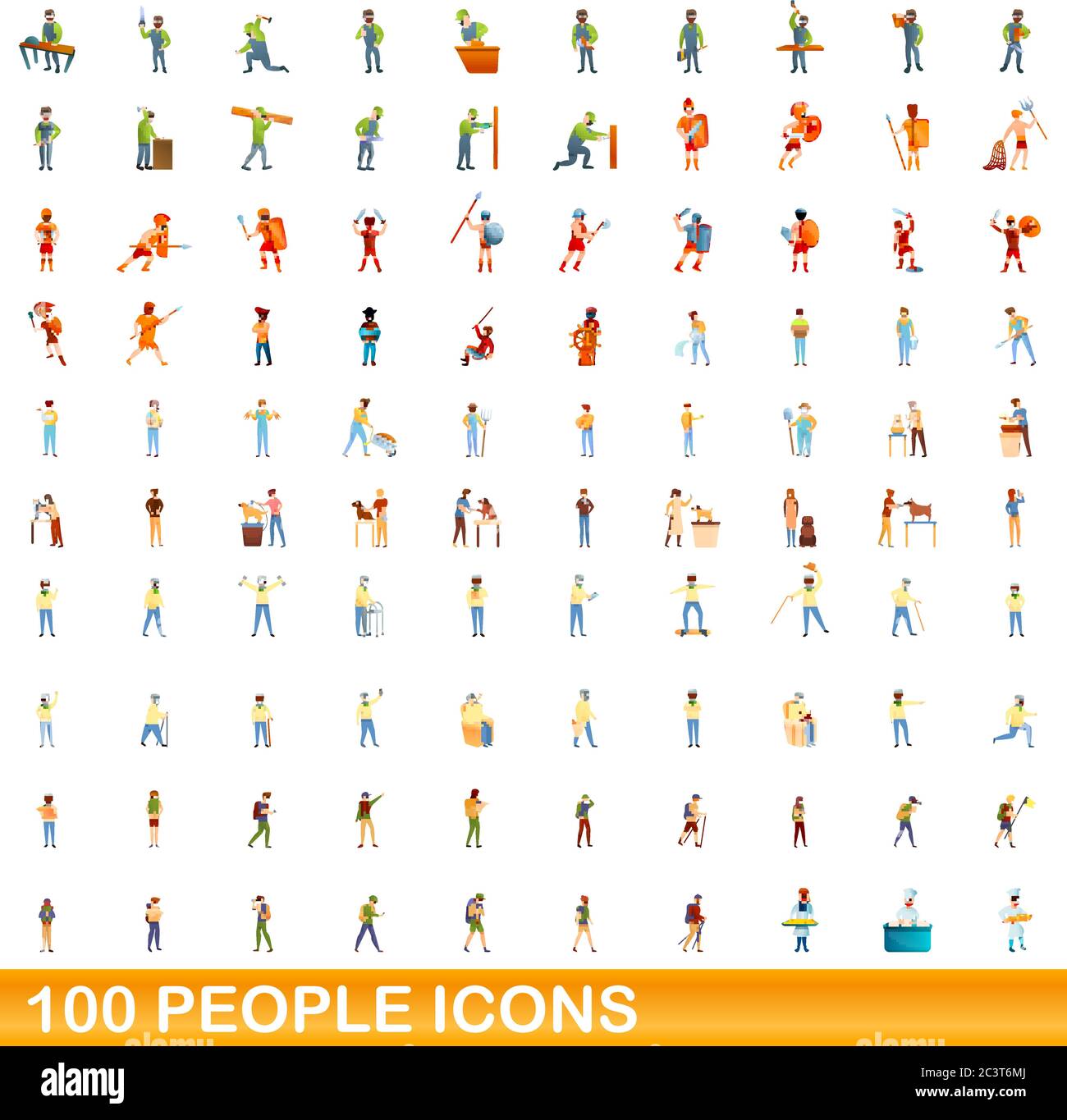 100 people icons set. Cartoon illustration of 100 people icons vector ...