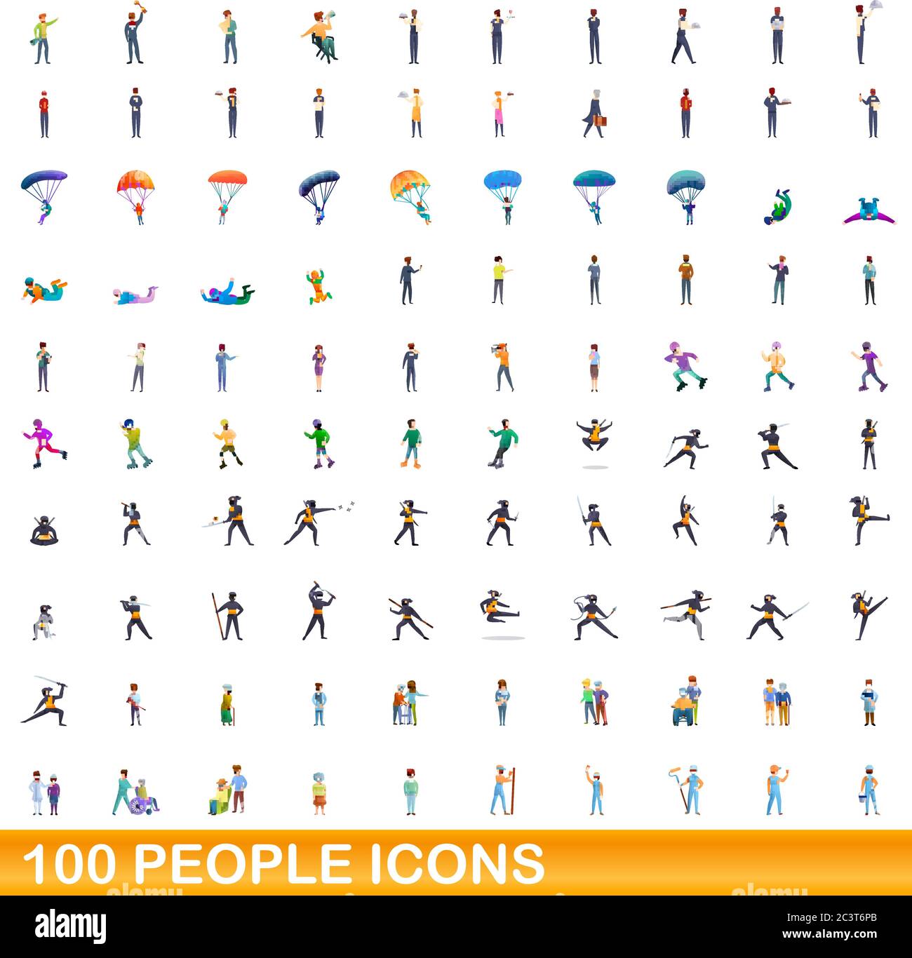 100 people icons set. Cartoon illustration of 100 people icons vector ...