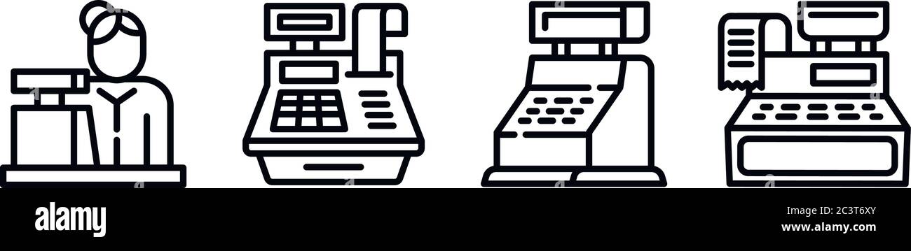 Cashier icons set. Outline set of cashier vector icons for web design ...