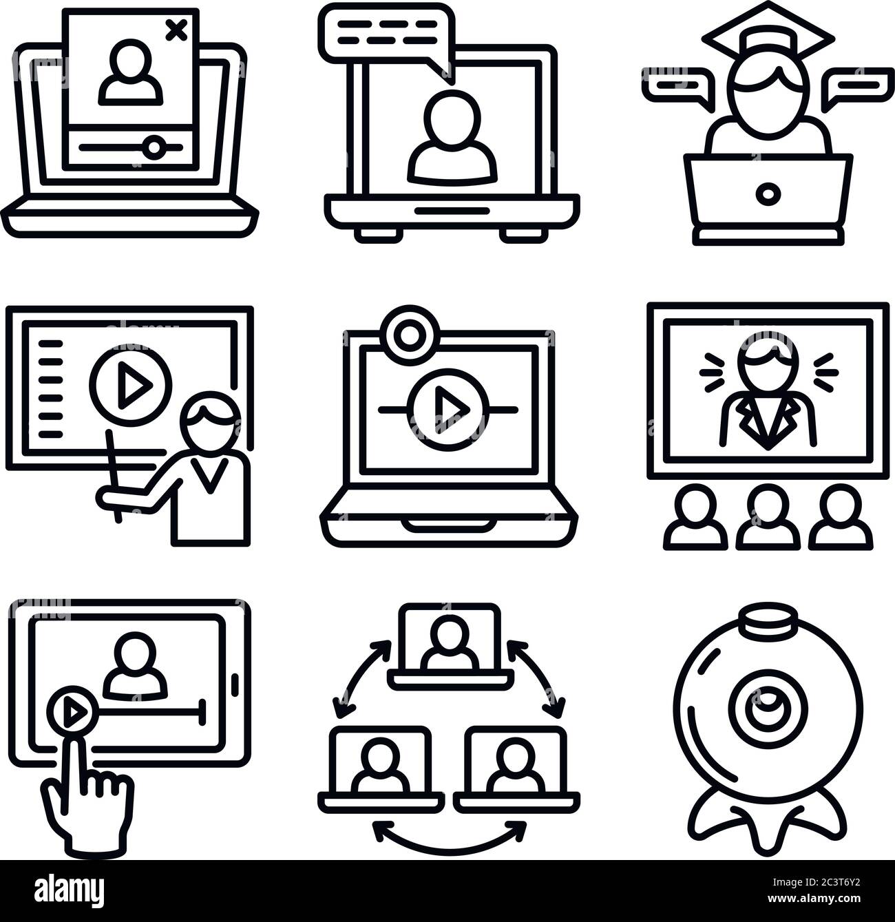 Webinar icons set. Outline set of webinar vector icons for web design ...