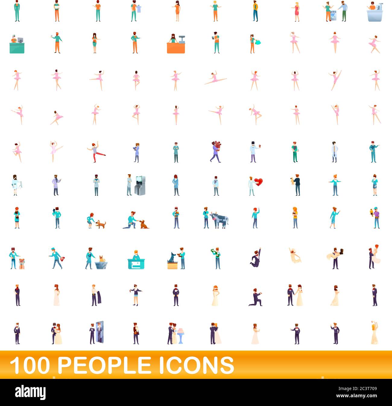 100 people icons set. Cartoon illustration of 100 people icons vector ...