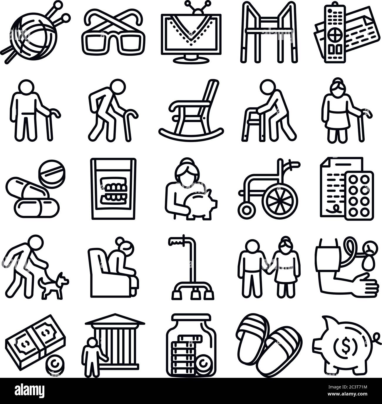 Pension icons set. Outline set of pension vector icons for web design ...