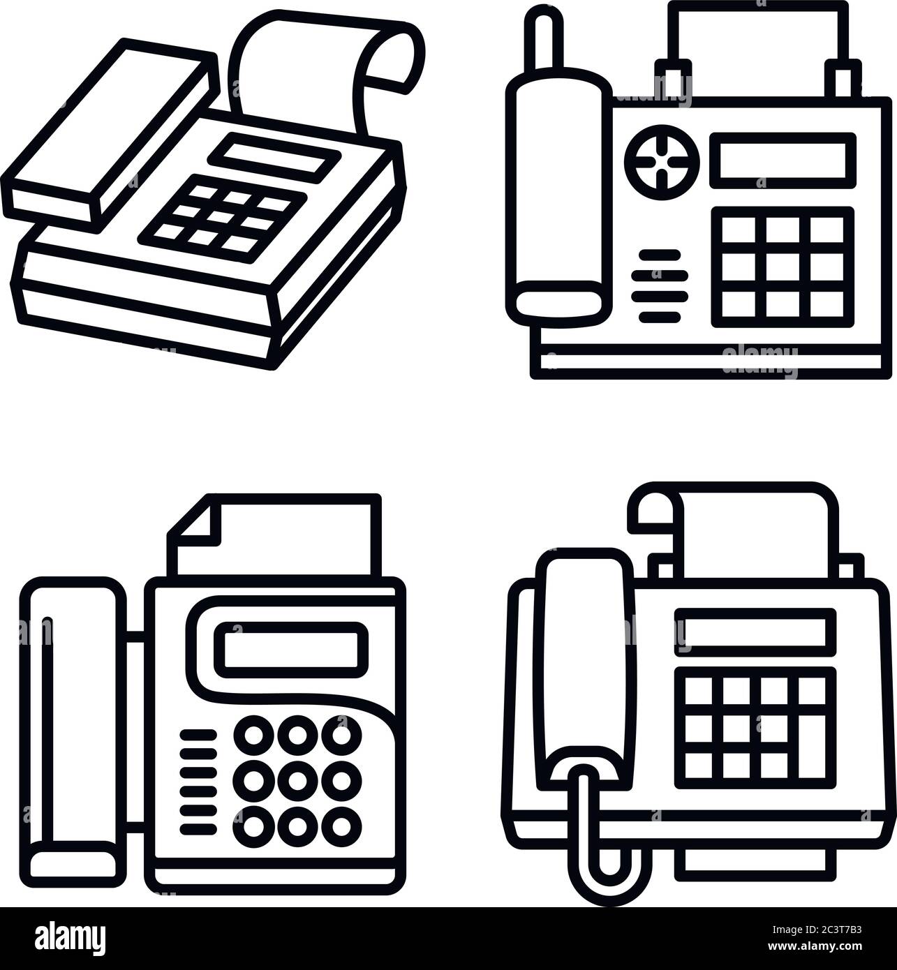 Fax icons set. Outline set of fax vector icons for web design isolated ...