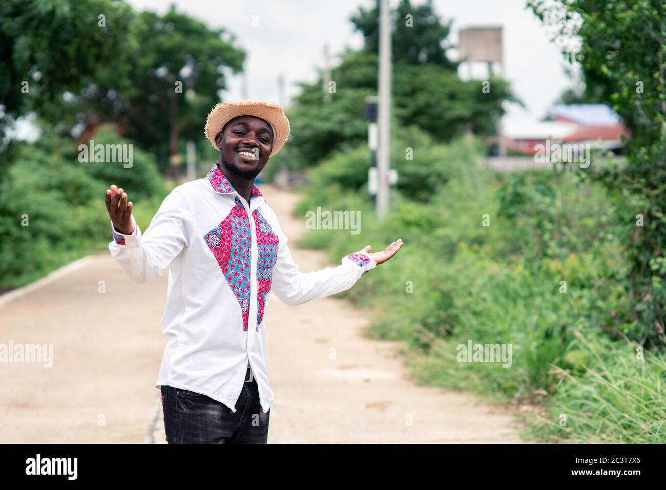 Portrait of african man wearing native cloth traditional colorful with ...