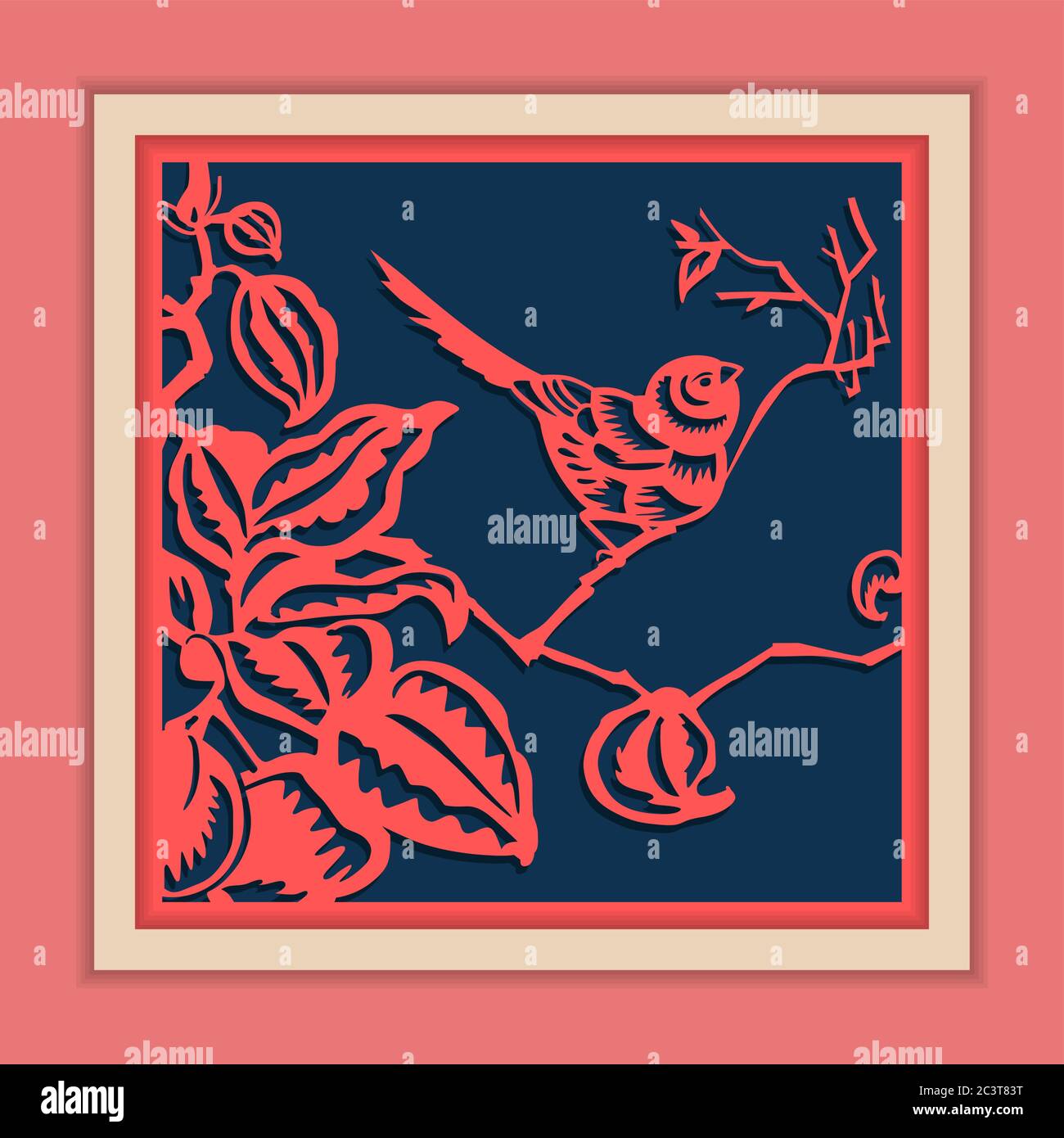 Vector Traditional Framed Chinese Paper Cutting Art, Classic Blue ...