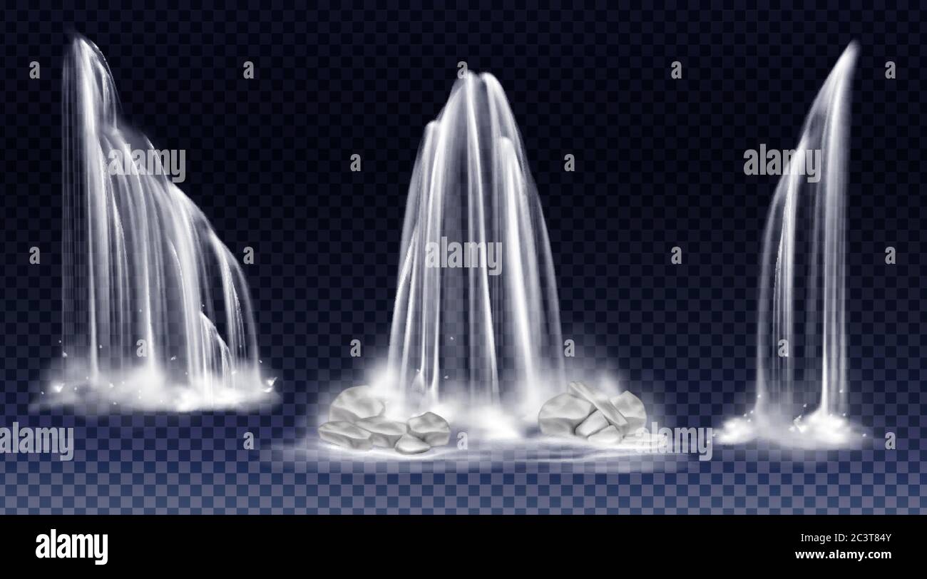 Waterfalls isolated on transparent background. Vector realistic river ...