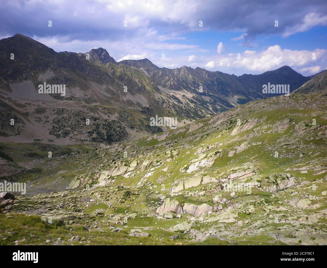 Landscape of a high mountain valley during the day full of trees with ...
