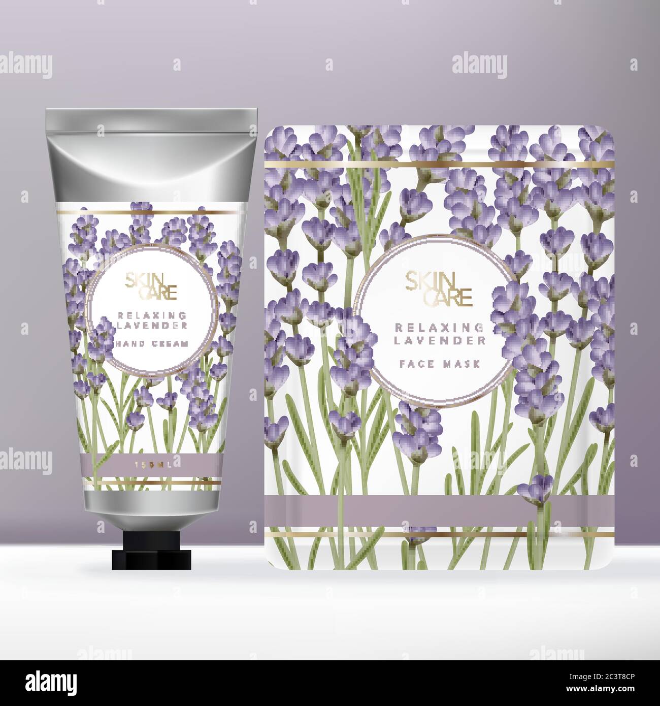 Vector Violet Lavender Beauty Set with Metallic Silver Hand Cream Tube ...