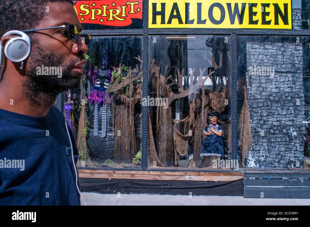 Halloween. A decorated storefront in one of the boutiques in the East ...