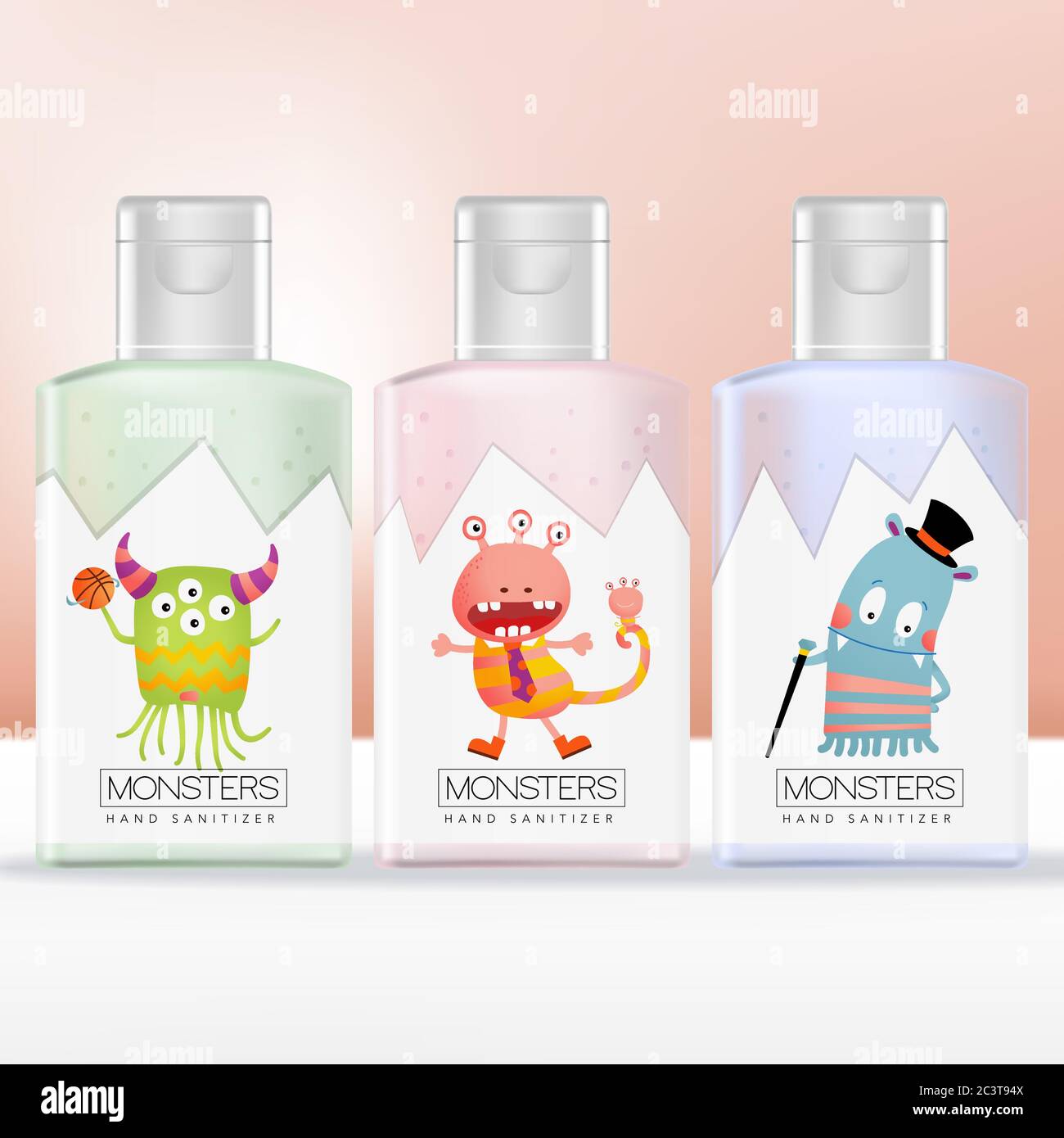 Vector Kids or Children Hand Sanitizer Bottle Packaging with Monster ...