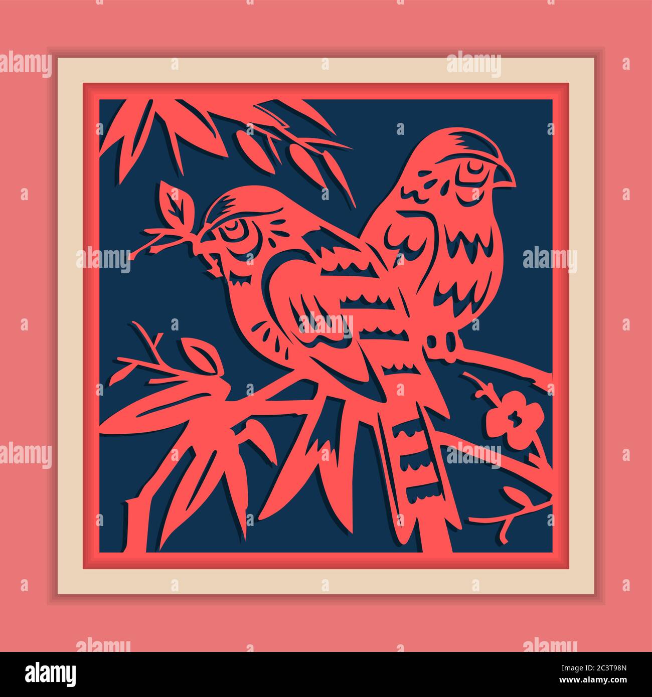 Vector Traditional Framed Chinese Paper Cutting Art, Classic Blue ...