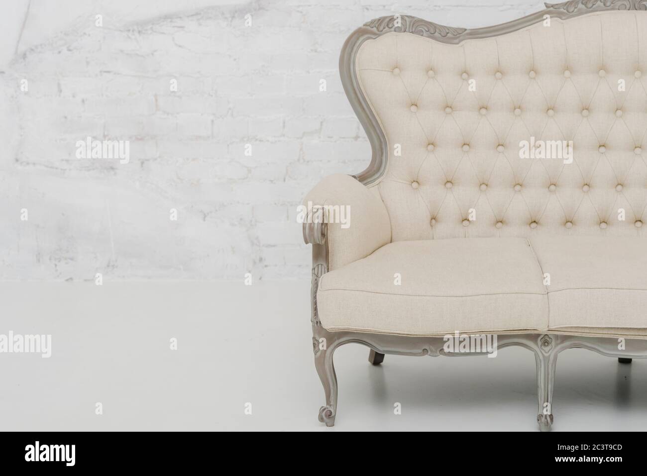White genuine leather classical style sofa in vintage room Stock Photo ...