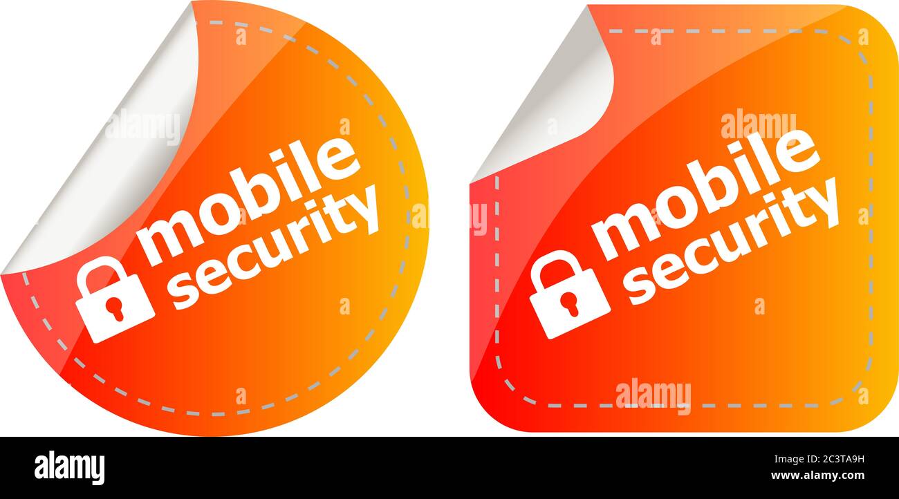 mobile security stickers label tag set isolated on white Stock Photo ...