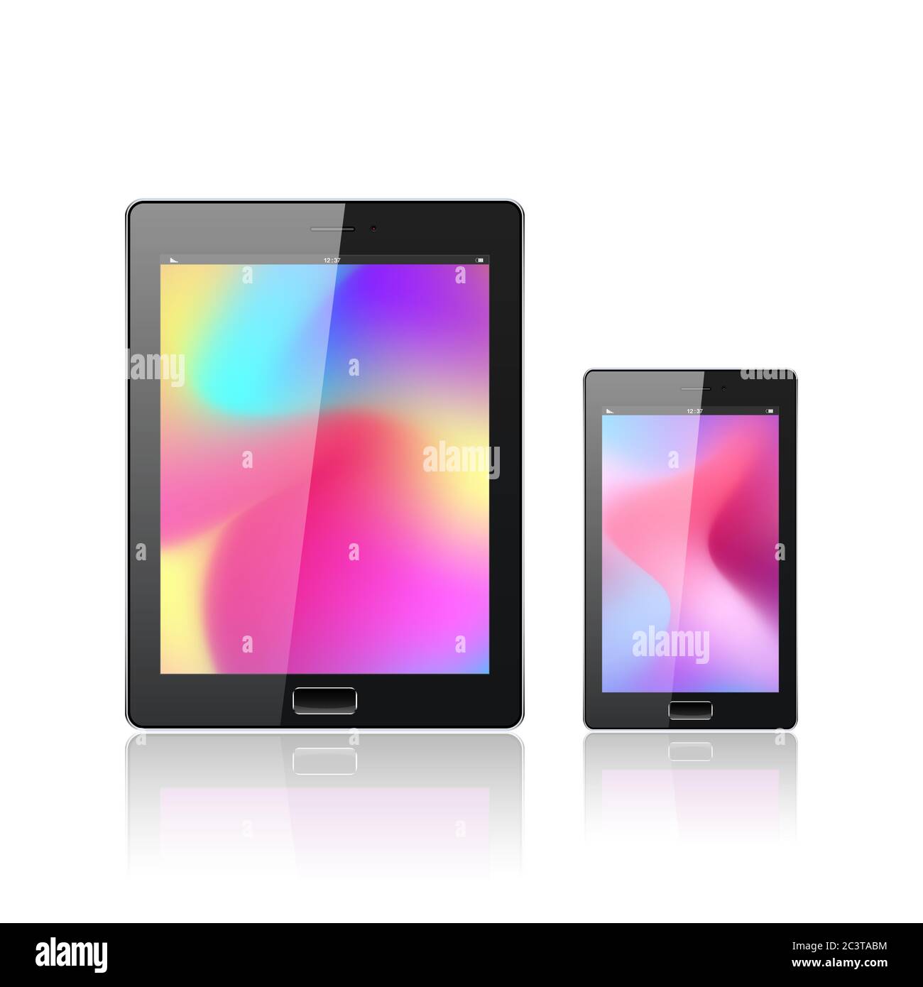 Modern digital tablet PC with mobile smartphone isolated on the white ...