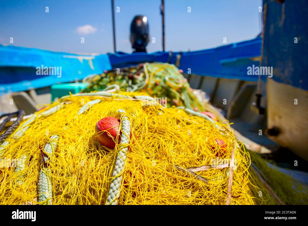 Pile of commercial fishing net, equipment for angling at open sea Stock ...