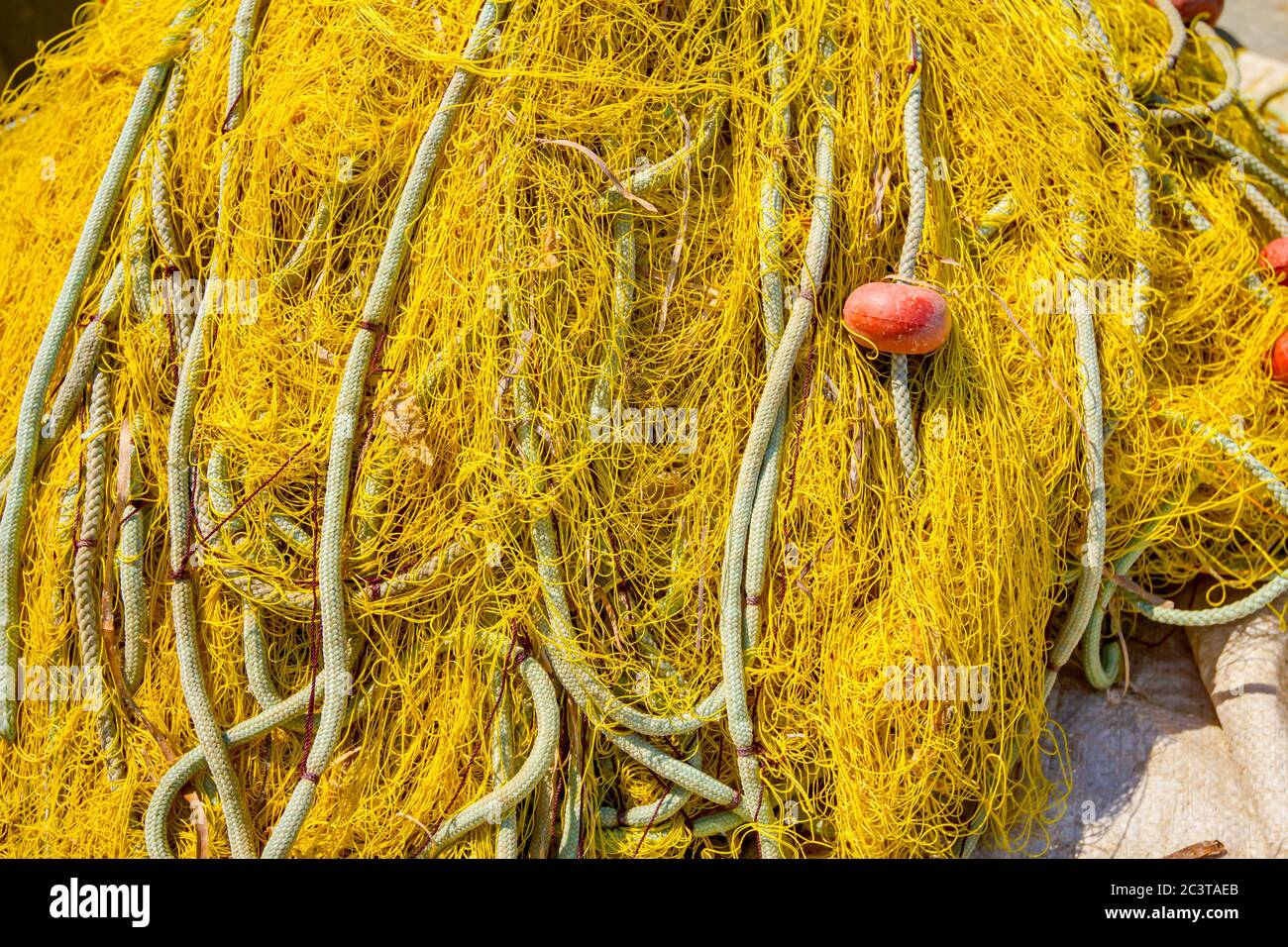 Pile of commercial fishing net, equipment for angling at open sea Stock ...