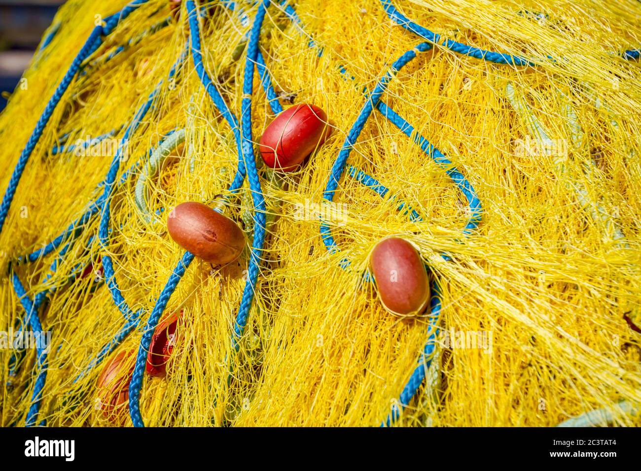 Pile of commercial fishing net, equipment for angling at open sea Stock ...