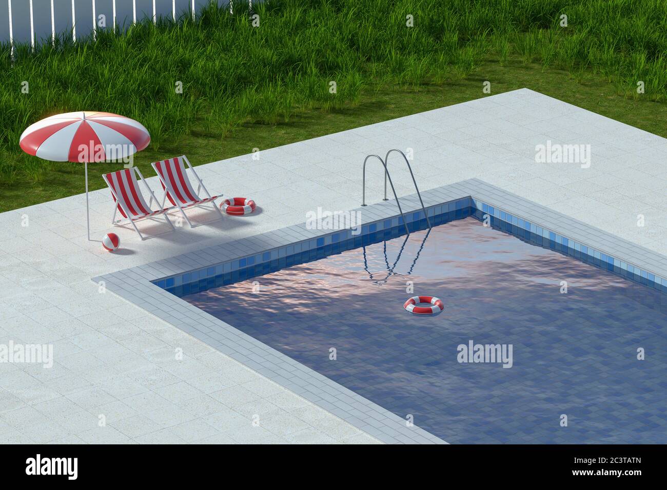 A swimming pool on a clear day, 3d rendering. Computer digital drawing ...