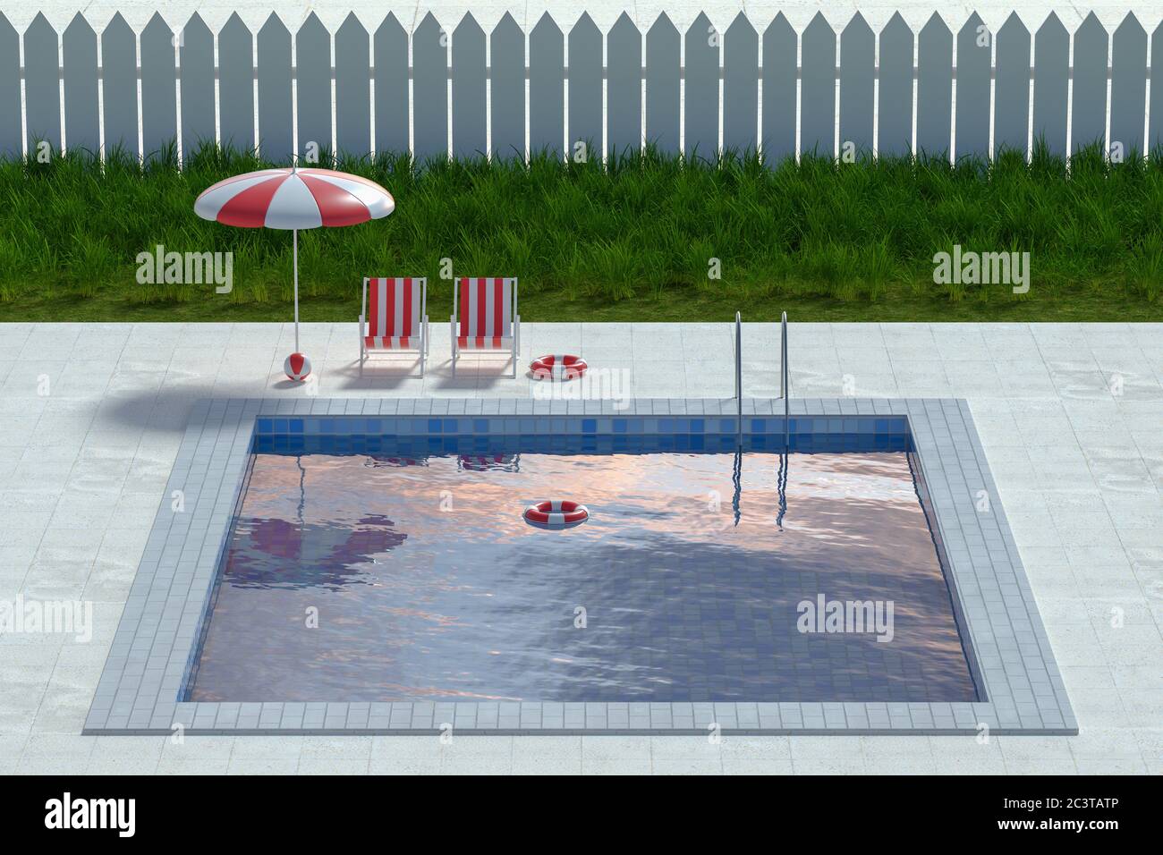 A swimming pool on a clear day, 3d rendering. Computer digital drawing ...