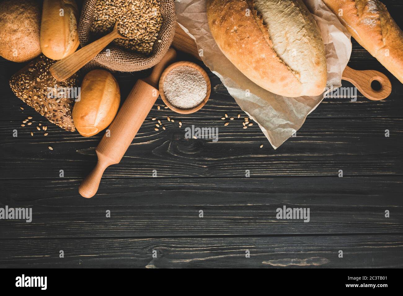 Homemade bread or bakery with fresh egg, flour and bakery equipment on ...
