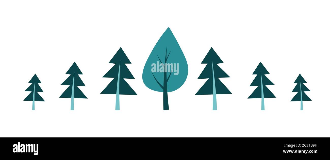 Forest banner. Green summer trees isolated on white background. Vector ...