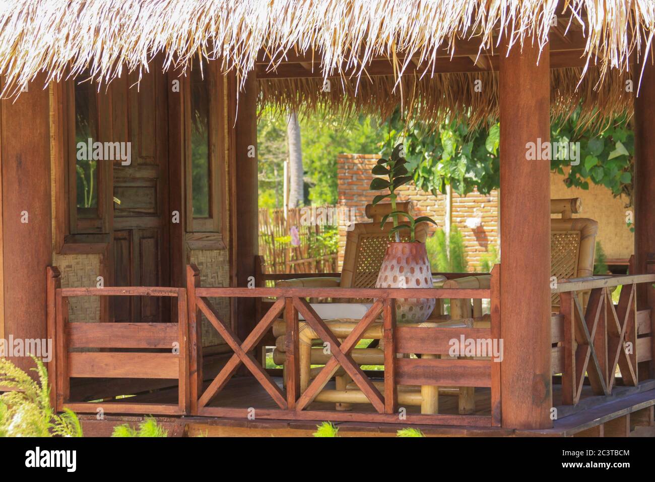 Terrace detail of Sasak bamboo tourist house, Lombok resort. Kuta ...