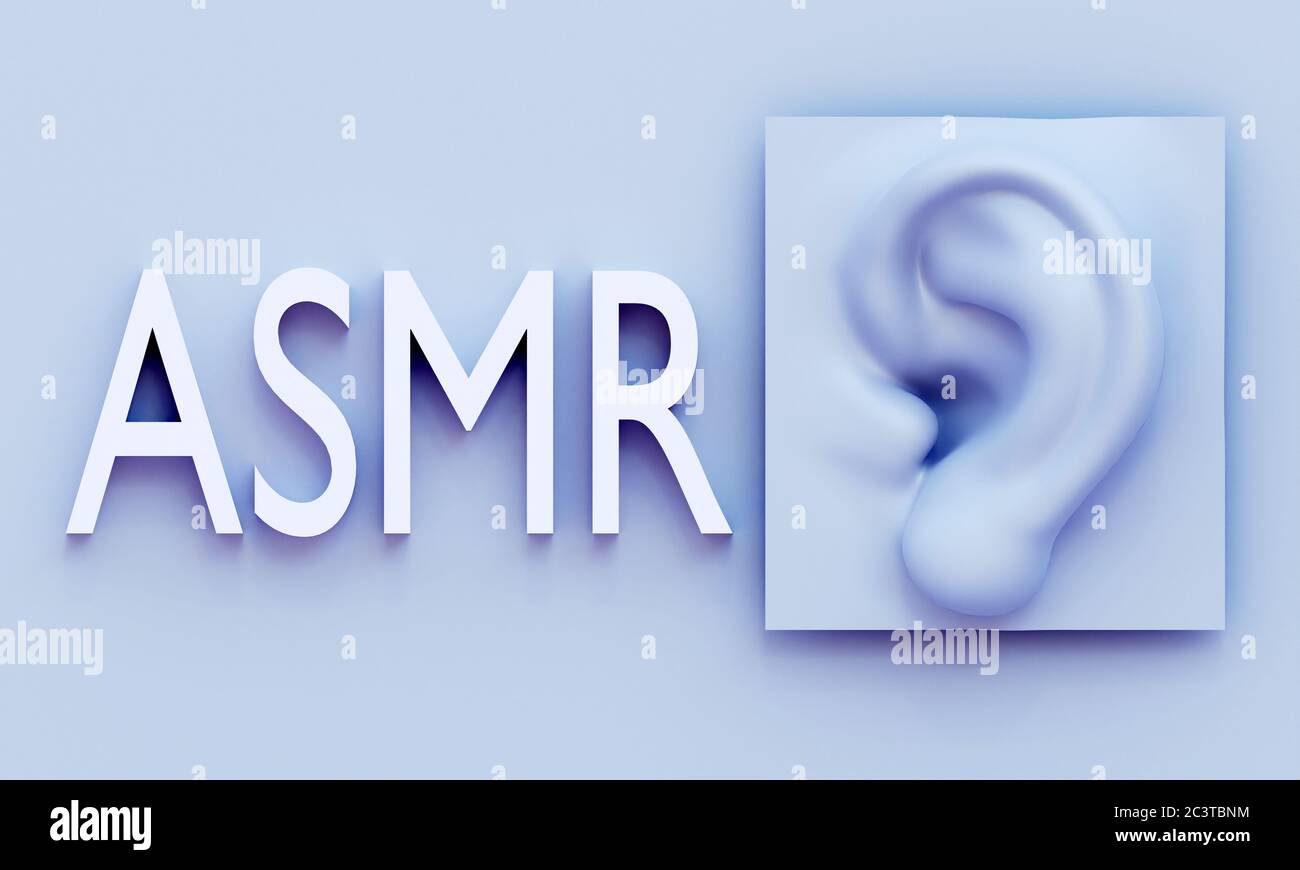Concept of listening ASMR, ear with words. Autonomous sensory meridian ...